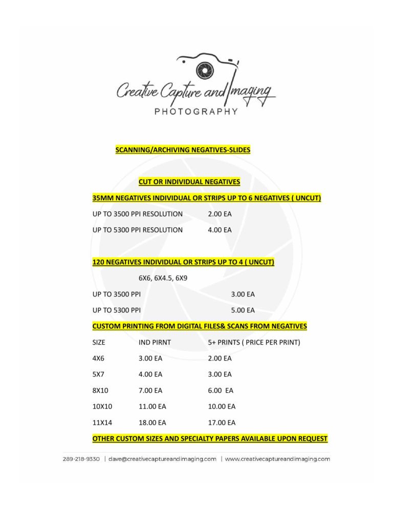Custom Printing – Creative Capture & Imaging
